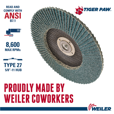 7" Tiger Paw Abrasive Flap Disc, Flat (TY27), Phenolic Backing, 60Z, 5/ ...